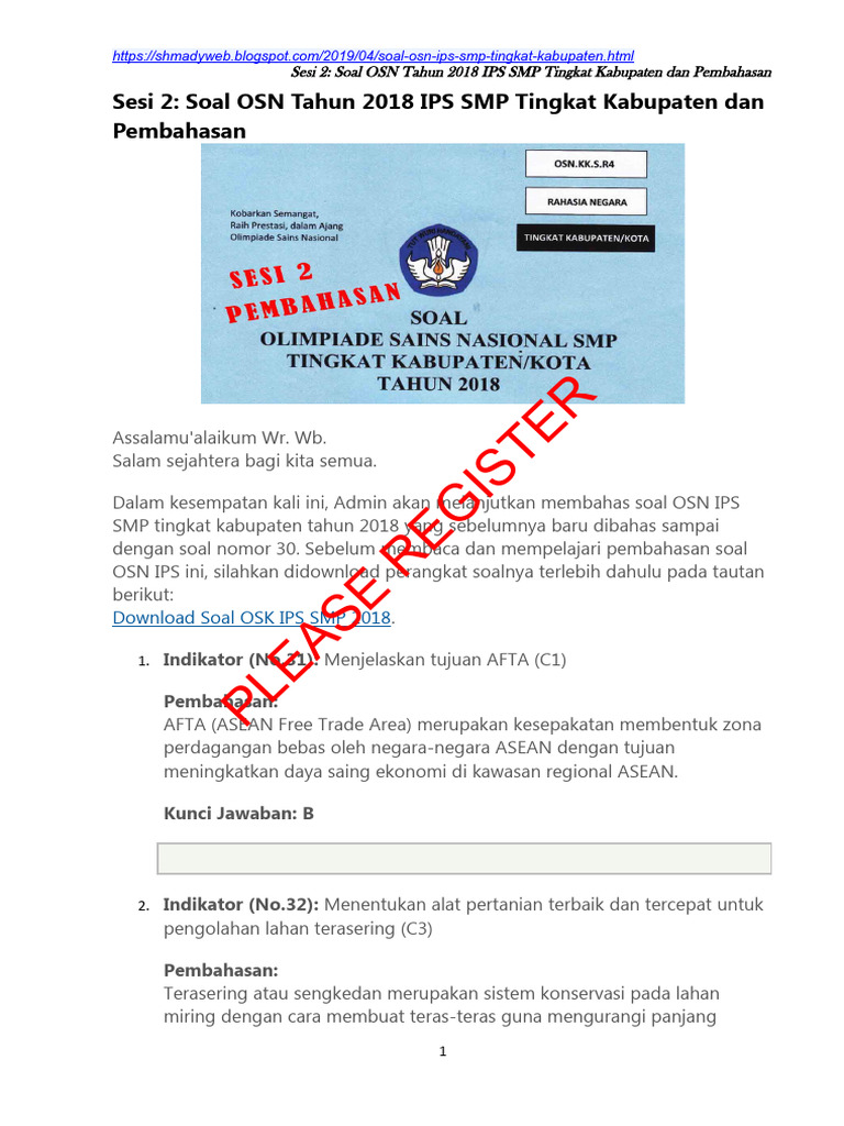 Sesi 2 Soal OSN Tahun 2018 IPS SMP Tingkat Kabupaten Dan Pembahasan | PDF | Pengelolaan Keuangan ...
