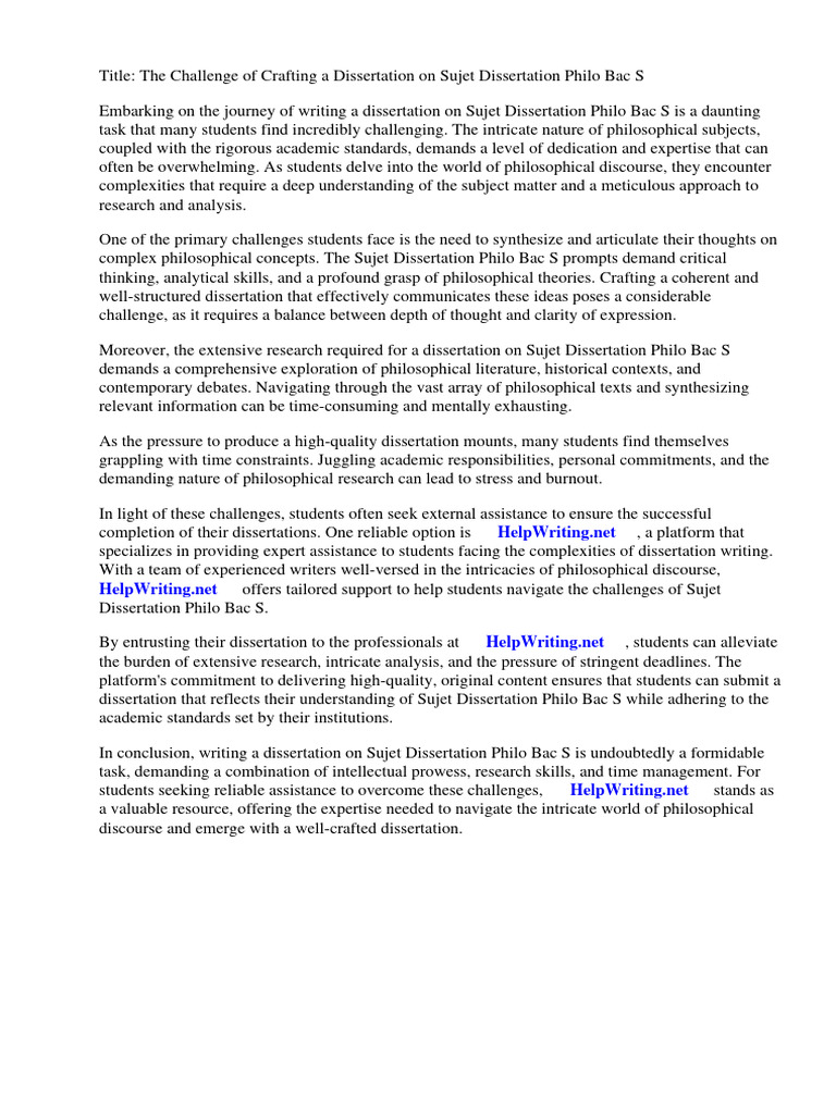 Sujet Dissertation Philo Bac S | PDF