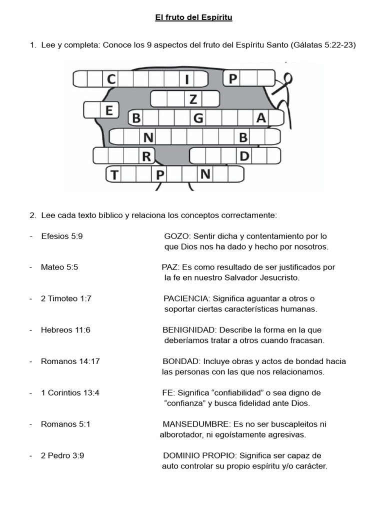Actividades sobre los Frutos del Espíritu | PDF | Fruto Del Espiritu ...