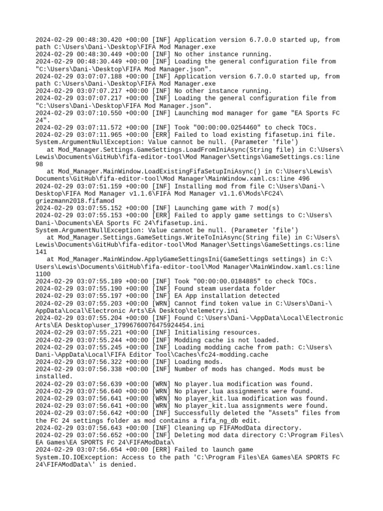 FIFA Mod Manager Log20240229 | Download Free PDF | Computer File | Directory (Computing)