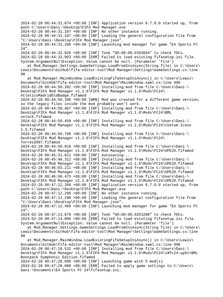 FIFA Mod Manager Log20240228 | Download Free PDF | Computer File ...