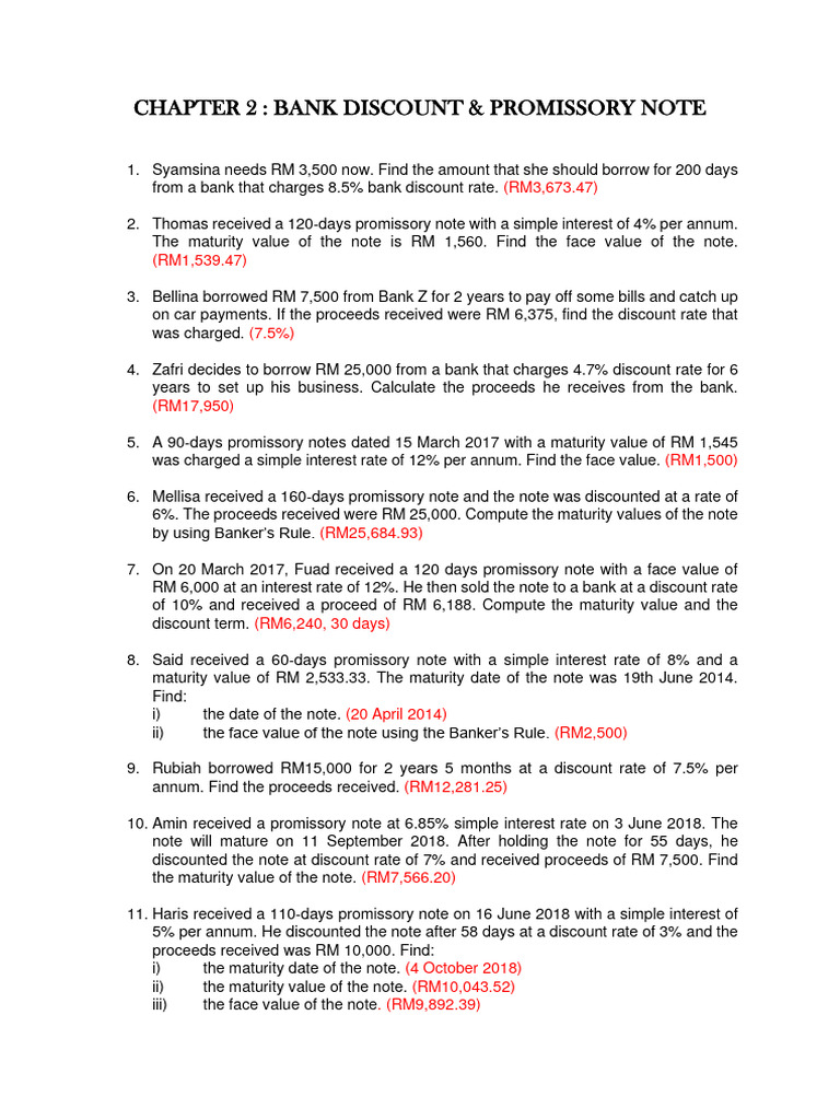 Tutorial Chapter 2 - Bank Discount & Promissory Note | PDF | Discounting | Interest