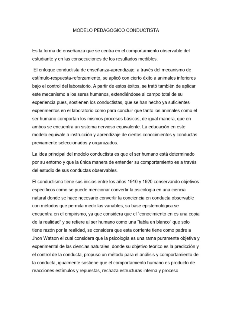 Modelo Pedagogico Conductista | PDF | Behaviorismo | Teoria de la mente
