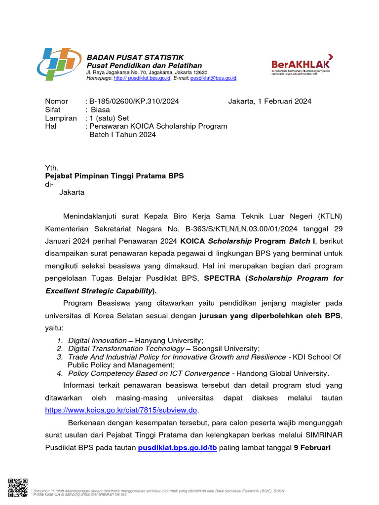 Penawaran KOICA Scholarship Program I TA 2024 | PDF