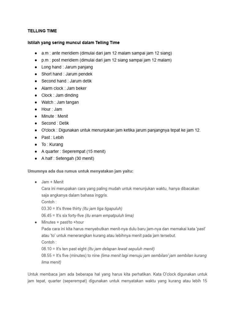 Panduan Membaca Jam | PDF