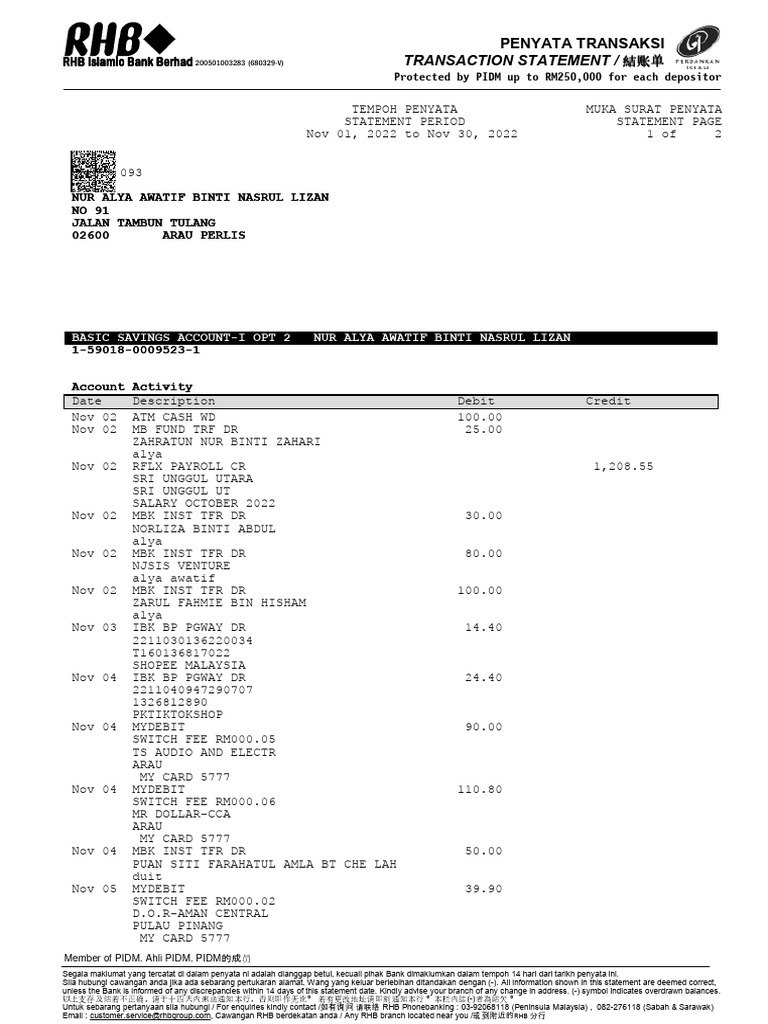 Statement 2 | PDF | Debit Card | Money