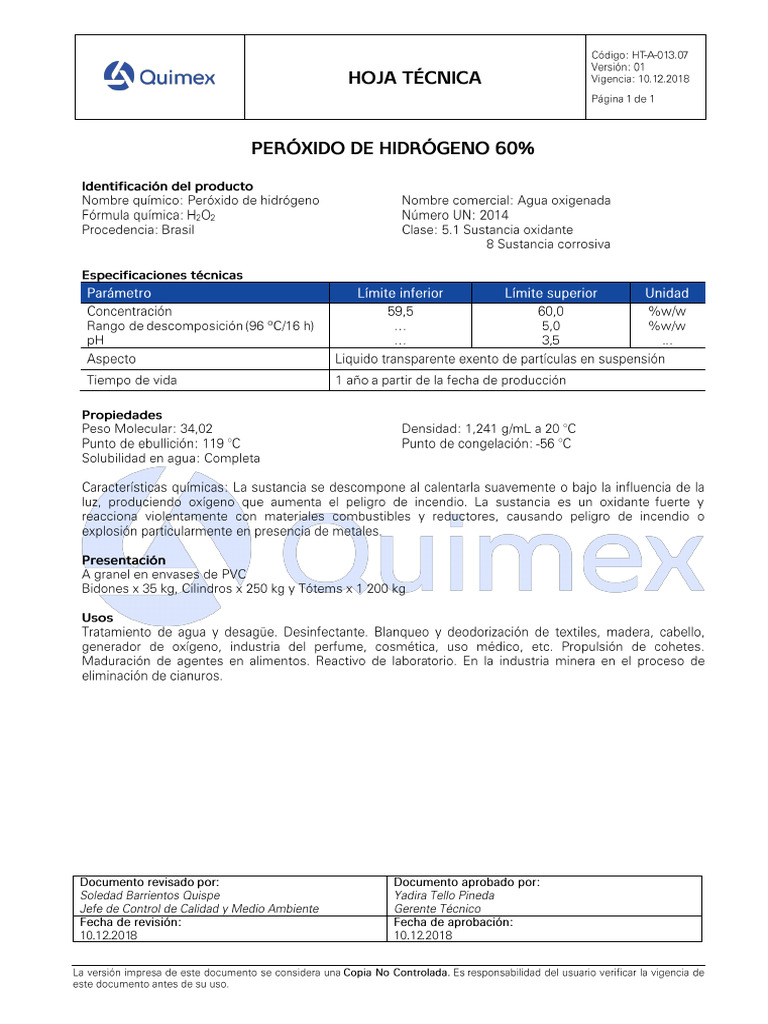 H2o2-Hoja Técnica | PDF