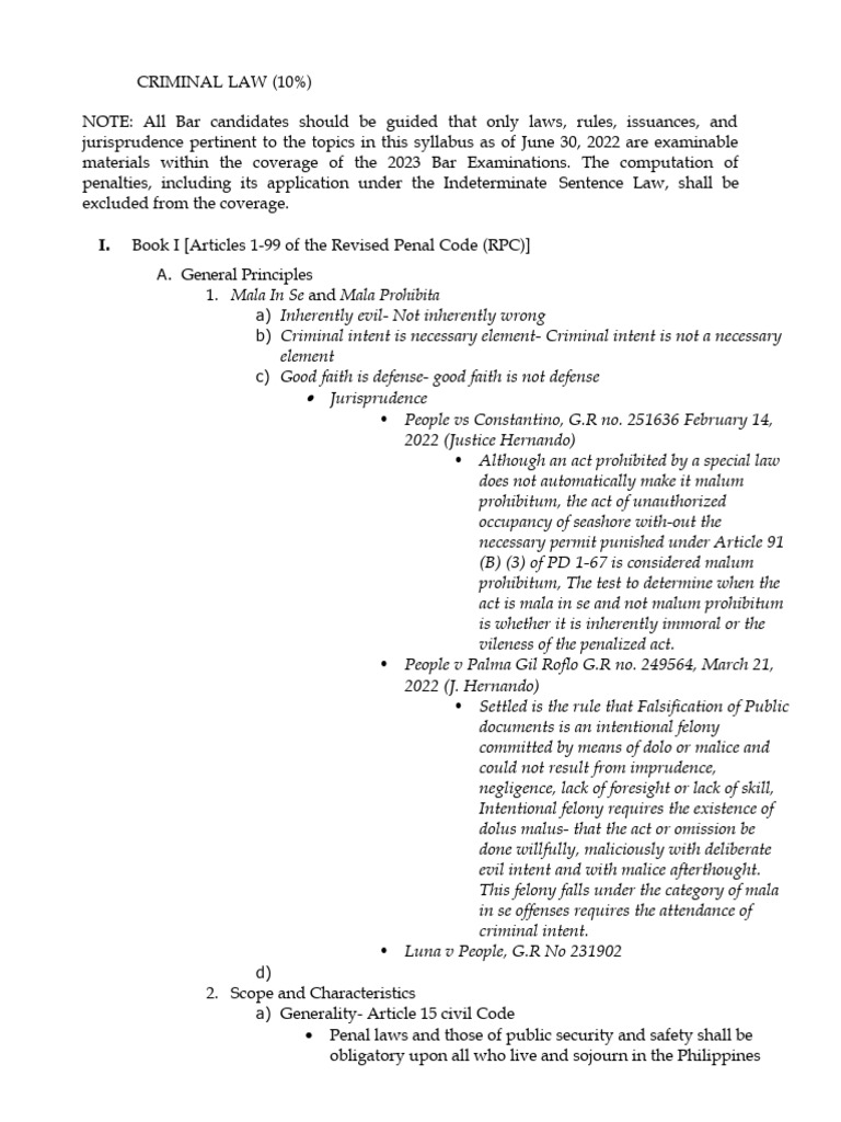 CRIMINAL LAW- review guide | PDF | Crimes | Crime & Violence