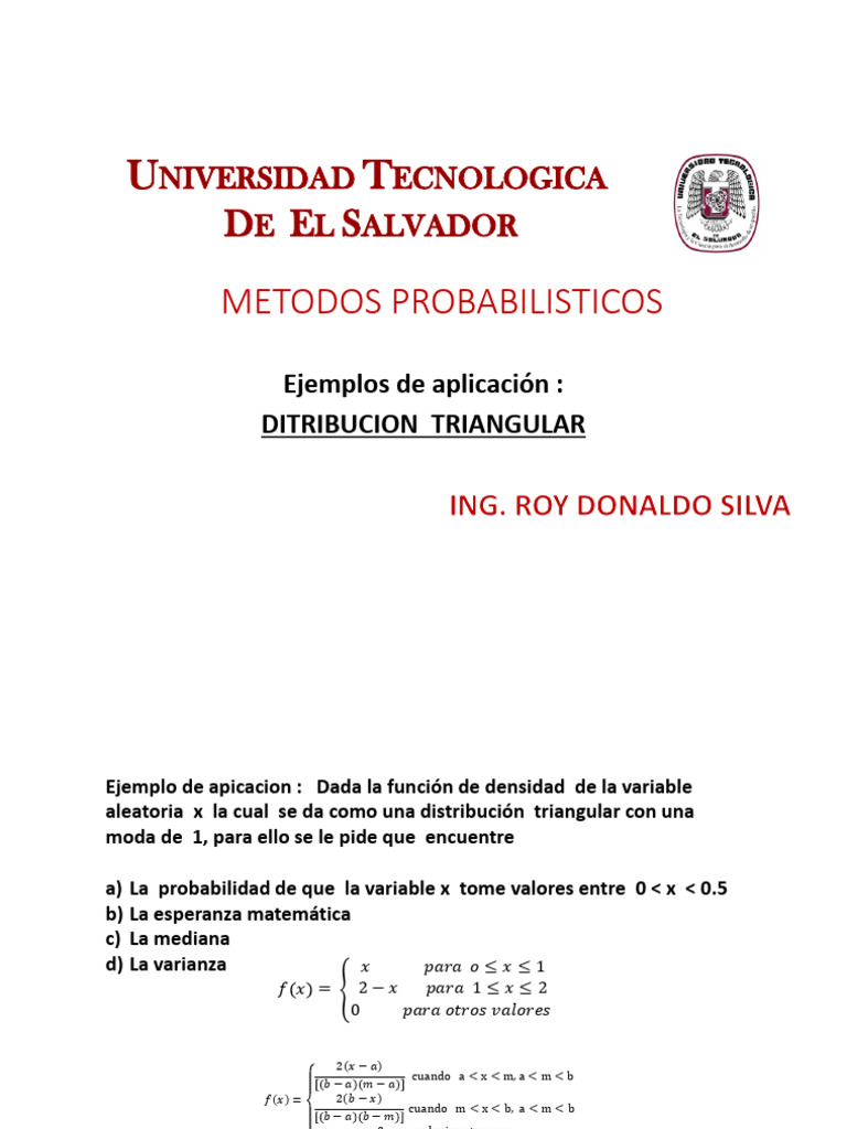 UTEC Ejercicios de Distribucion Triangular | PDF | Distribución de probabilidad | Teoría de ...