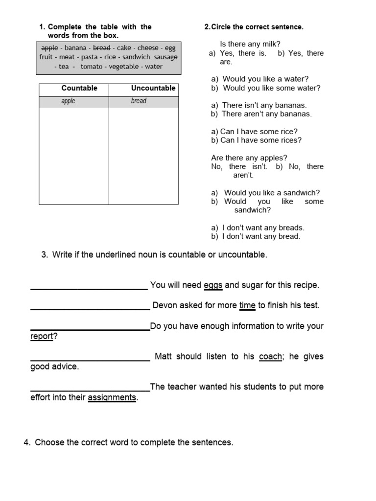 Test Countable and Uncountable | PDF | Western Cuisine | Food And Drink ...