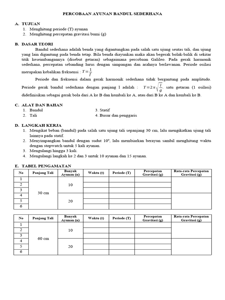 Menghitung Periode Bandul Sederhana | PDF