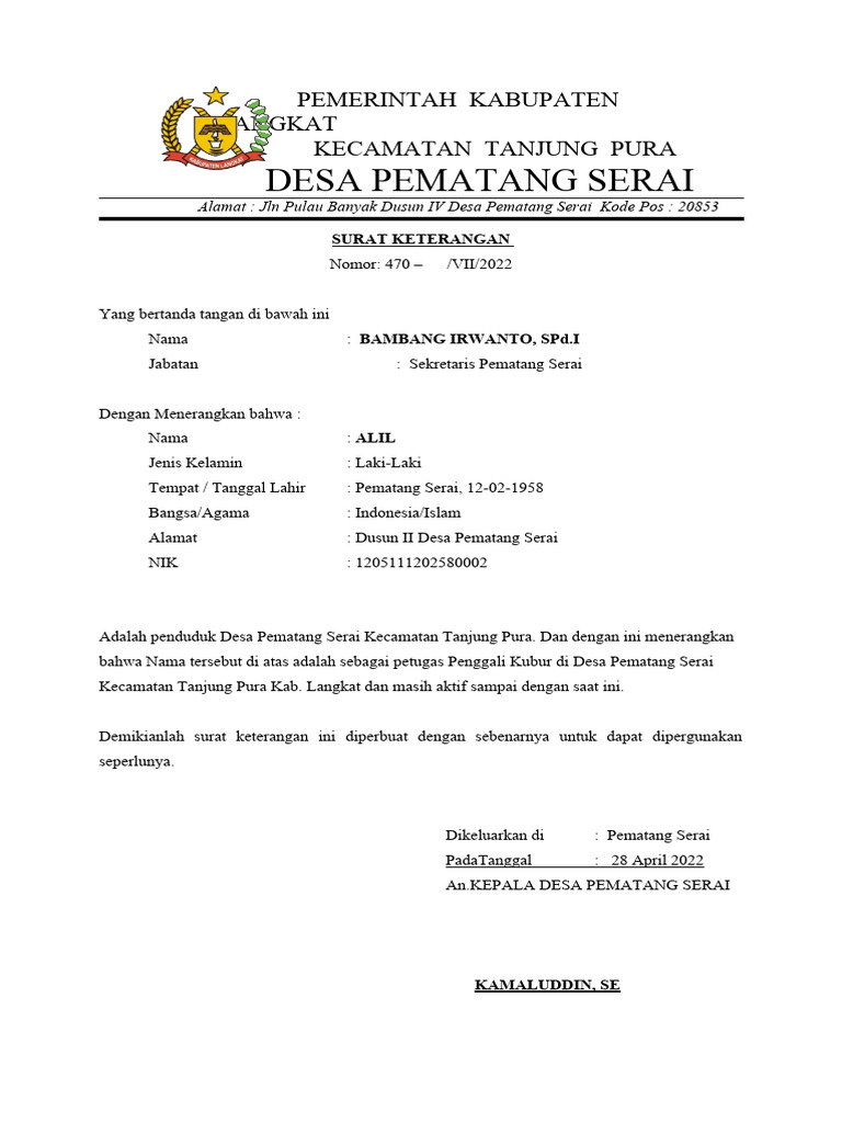 Keterangan Penggali Kubur | PDF