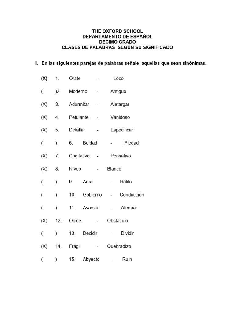 PRÁCTICA CLASES DE PALABRAS | PDF