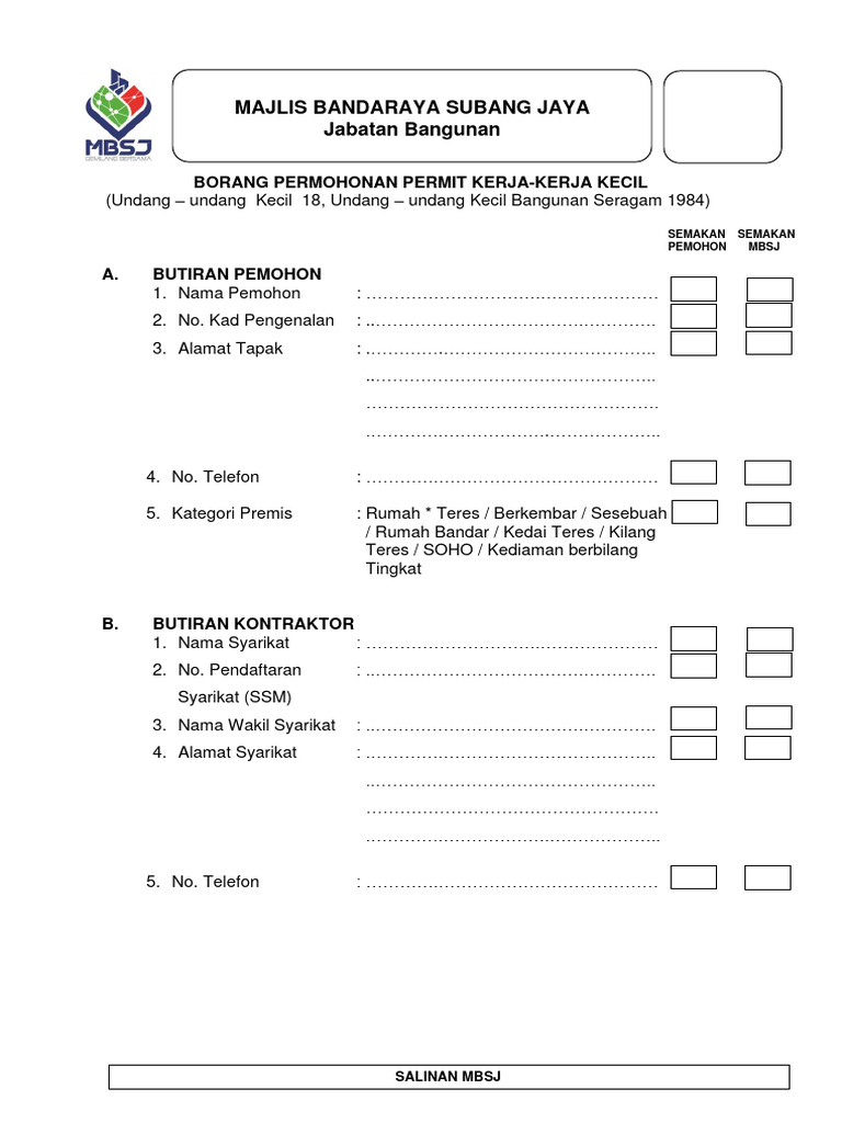 Borang Permit Kerja - Kerja Kecil (Ubahsuai) - 01022022 | PDF ...