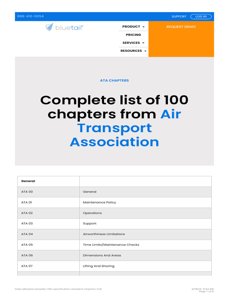 ATA 100 Specification Standard Chapters List - Bluetail - Digital Aircraft and A | PDF ...