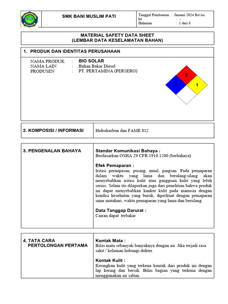 MSDS Biosolar B40 dan Keamanannya | PDF