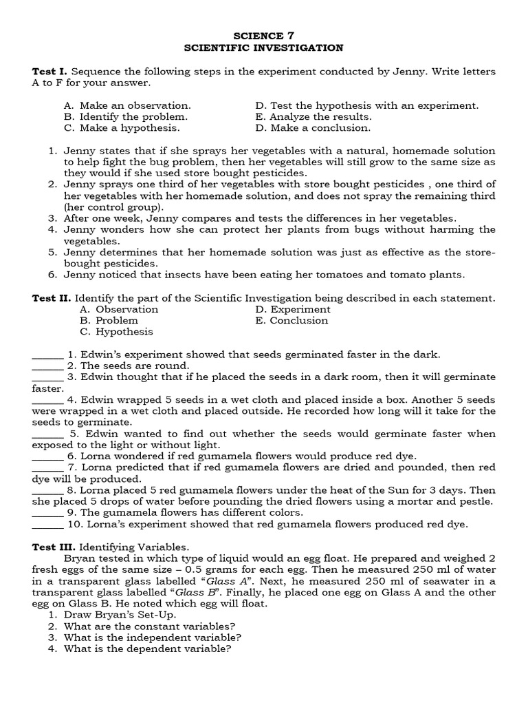 Scientific Investigation Unit Test Final | PDF | Seed | Experiment