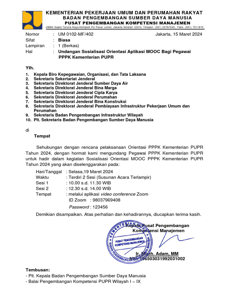 UM 0102 MF 402 Undangan Sosialisasi Aplikasi Ke Peserta MOOC | PDF