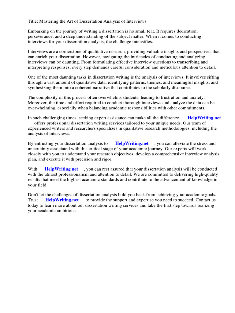 Dissertation Analysis of Interviews | PDF | Thesis | Methodology