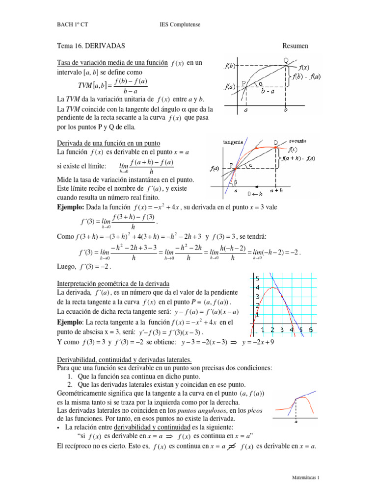 Derivadas: Definiciones y Reglas | PDF | Derivado | Tangente