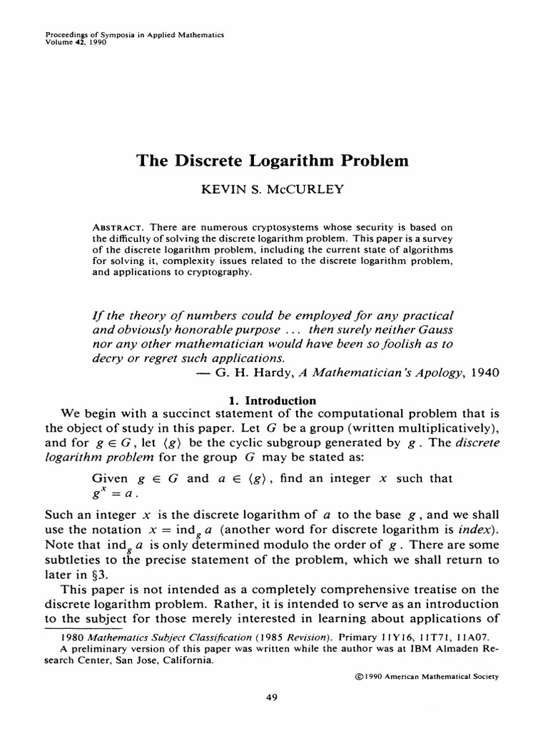 Discrete Logarithm Problem 1990 | PDF | Password | Cryptography