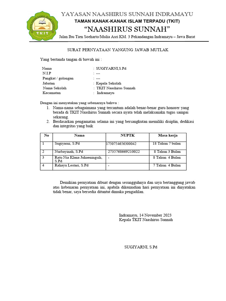 Contoh Surat Mutlak | PDF
