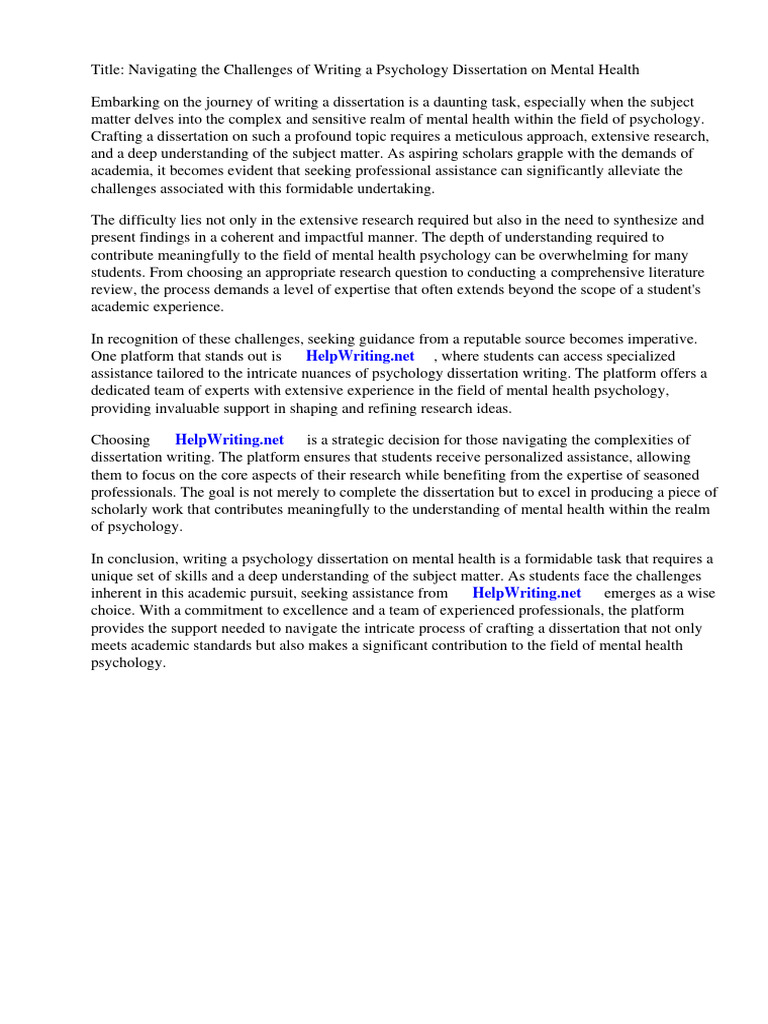 Psychology Dissertation Ideas Mental Health | PDF