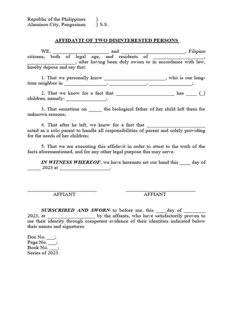 Affidavit for Solo Parent Verification | PDF