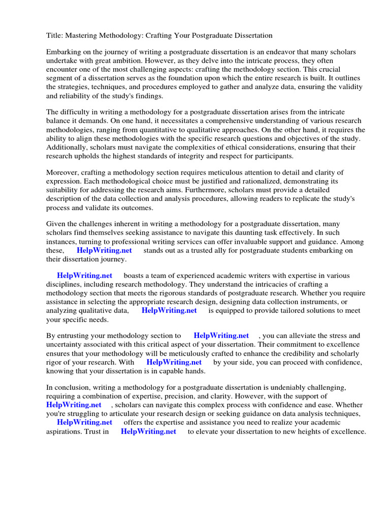 How To Write A Methodology For A Postgraduate Dissertation | PDF ...