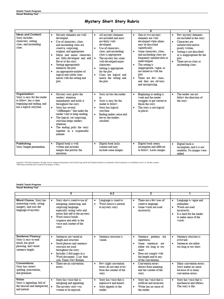 Mystery Short Story Rubric2 | PDF | Sentence (Linguistics) | Word