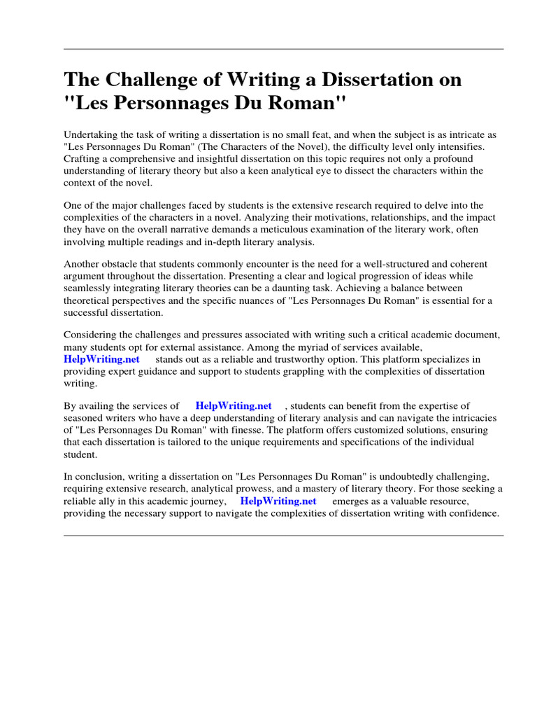 Dissertation Les Personnages Du Roman | PDF | Scribd | Thesis