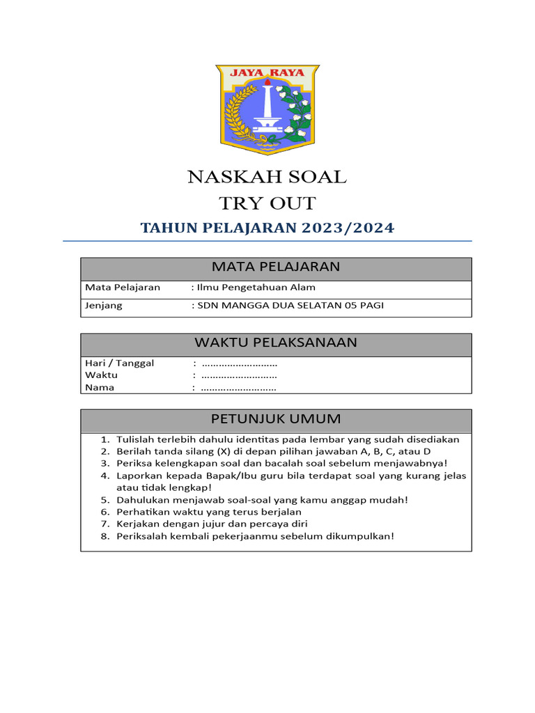 Soal Try Out Ipa 2024 | PDF