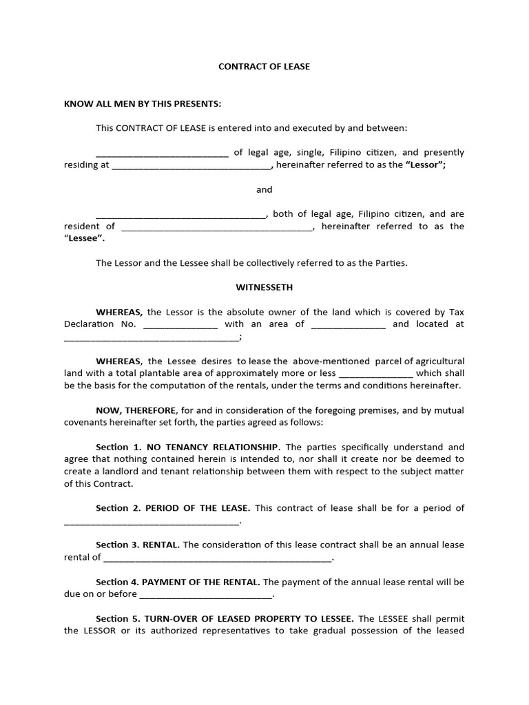 Contract of Lease - Template | PDF | Lease | Consent