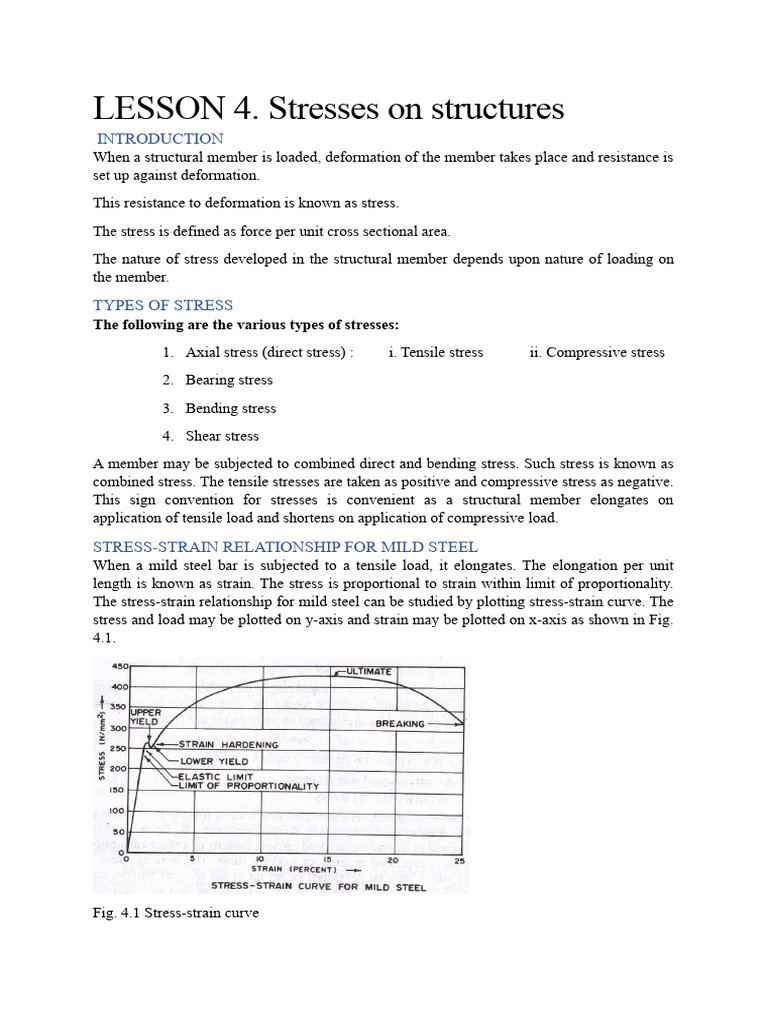 LESSON 4. Stresses on structures | PDF | Deformation (Engineering) | Yield (Engineering)