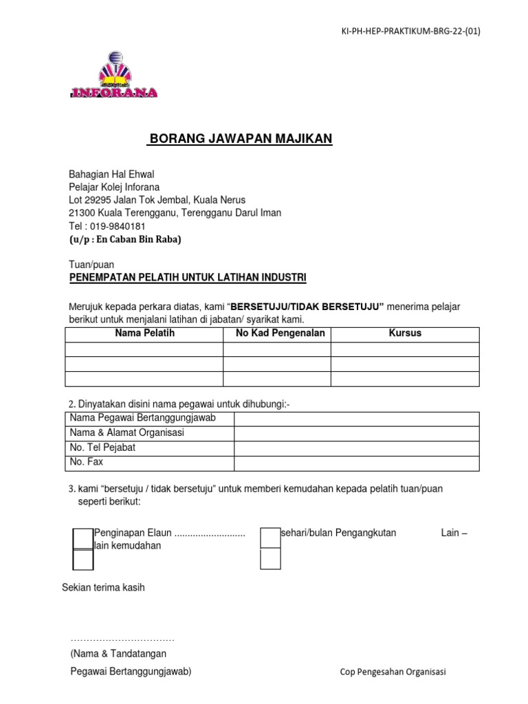 BORANG JAWAPAN MAJIKAN PRAKTIKAL (1.0) new | PDF BORANG JAWAPAN MAJIKAN PRAKTIKAL (1.0) new | PDF
