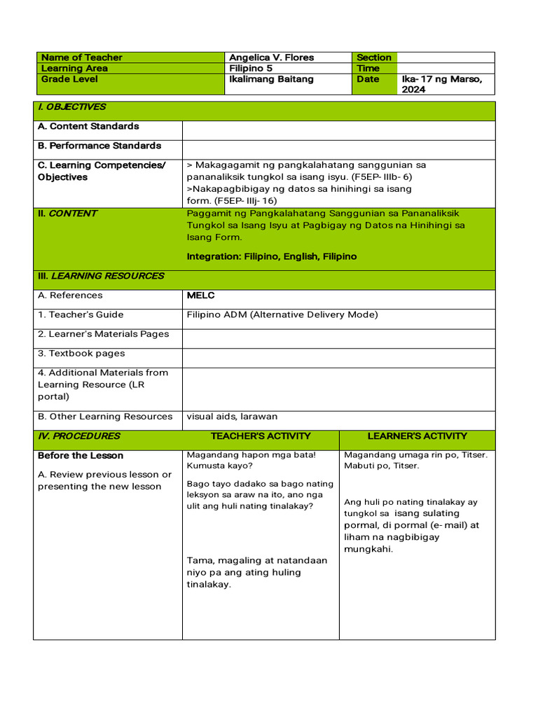 FILIPINO-5-MONDAY | PDF