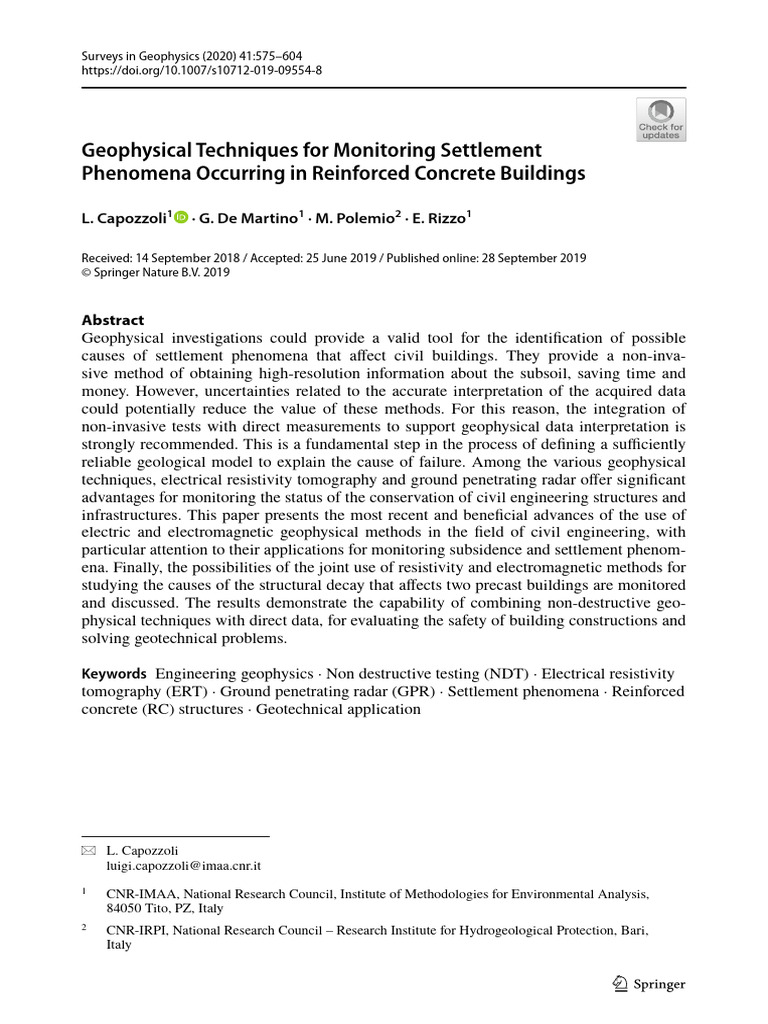 Geophysical Techniques For Monitoring Settlement Phenomena Occurring in Reinforced Concrete ...