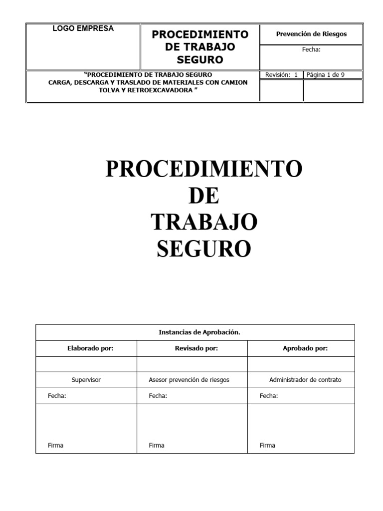 Procedimiento Pts Carga Descarga Y Traslado De Materiales Con Camion