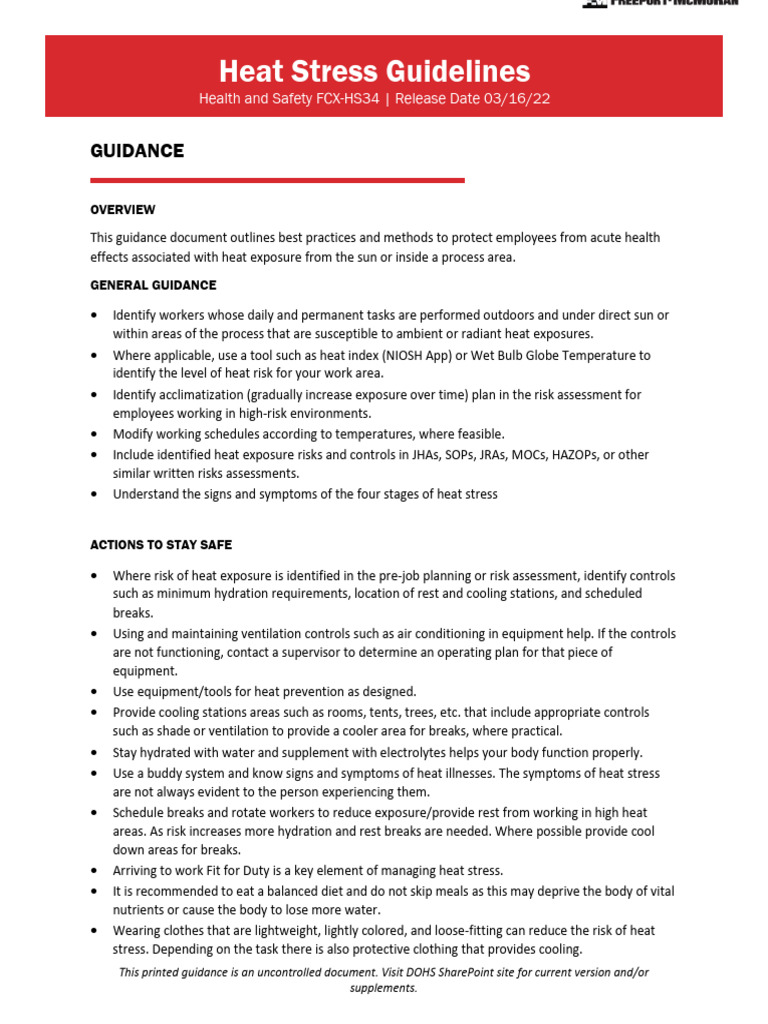 Health and Safety FCX-HS34 | PDF | Hyperthermia | Risk