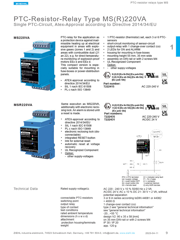 MS220VA ZIEHL PTC-Resistor-Relay | PDF | Relay | Electrical Engineering