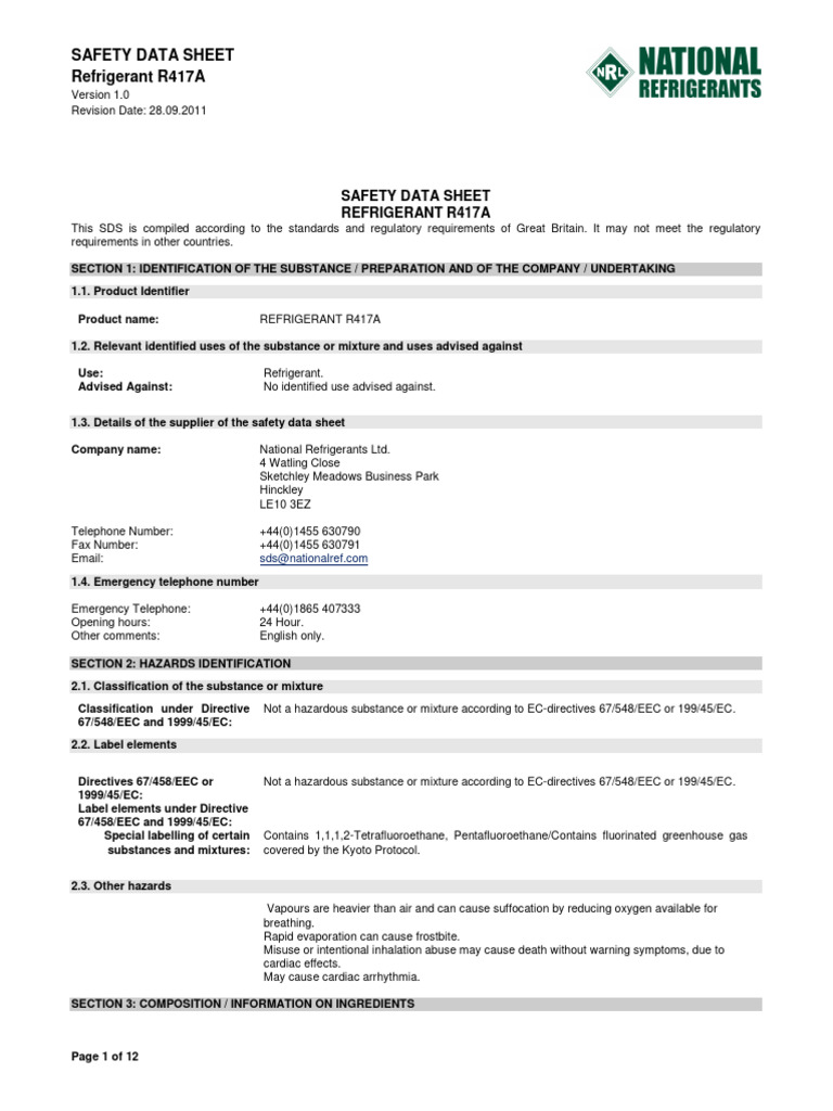 MSDS Sr417a | PDF | Occupational Safety And Health | Chemistry