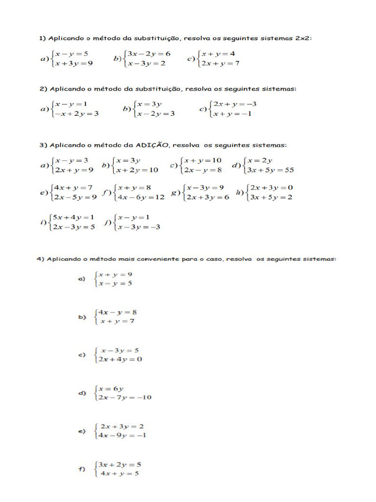 Lista de equações de 1°grau com 2 incógnitas | PDF