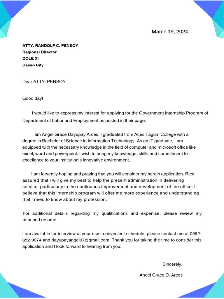 Application for Government Internship Program | PDF