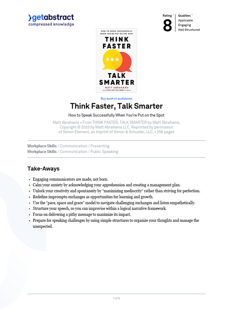 Think Faster Talk Smarter Abrahams | Download Free PDF | Narrative | Communication