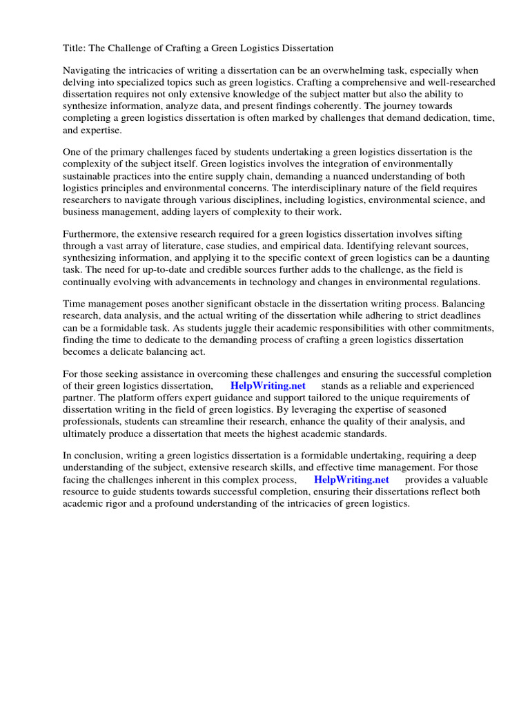 Green Logistics Dissertation | PDF | Logistics | Sustainability Green Logistics Dissertation | PDF | Logistics | Sustainability