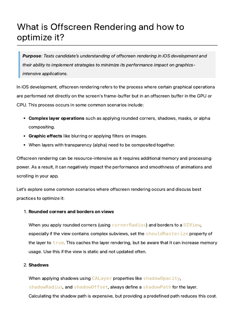 What Is Offscreen Rendering and How To Optimize It? | PDF | Rendering (Computer Graphics ...