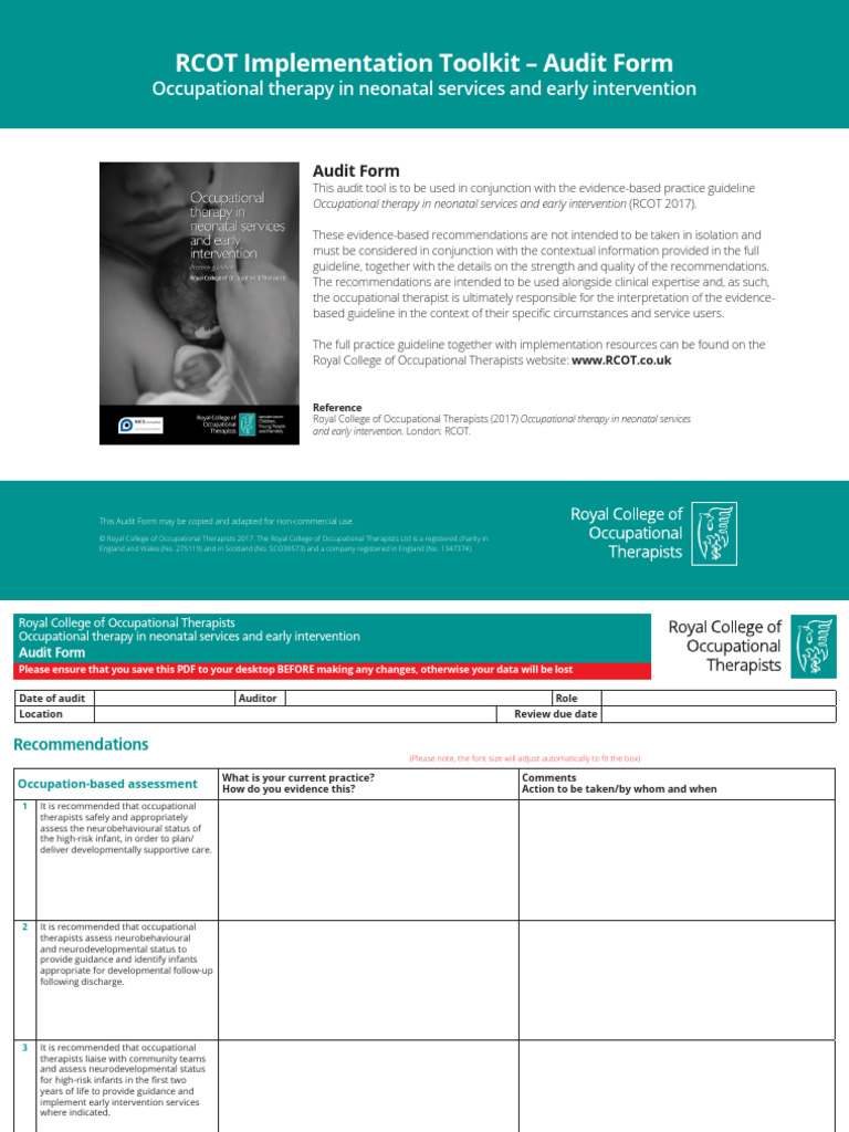 Implementation Toolkit Audit form | PDF | Occupational Therapy | Infants
