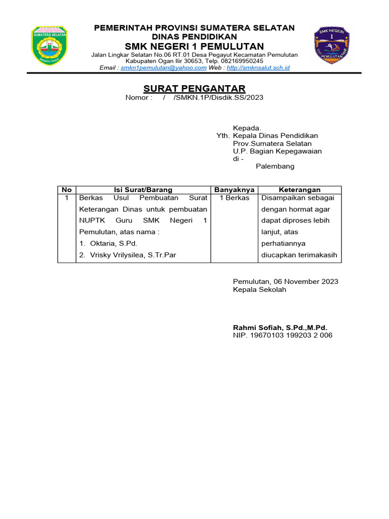 Surat Pengantar Usulan Surat Keterangan Dinas-1 | PDF