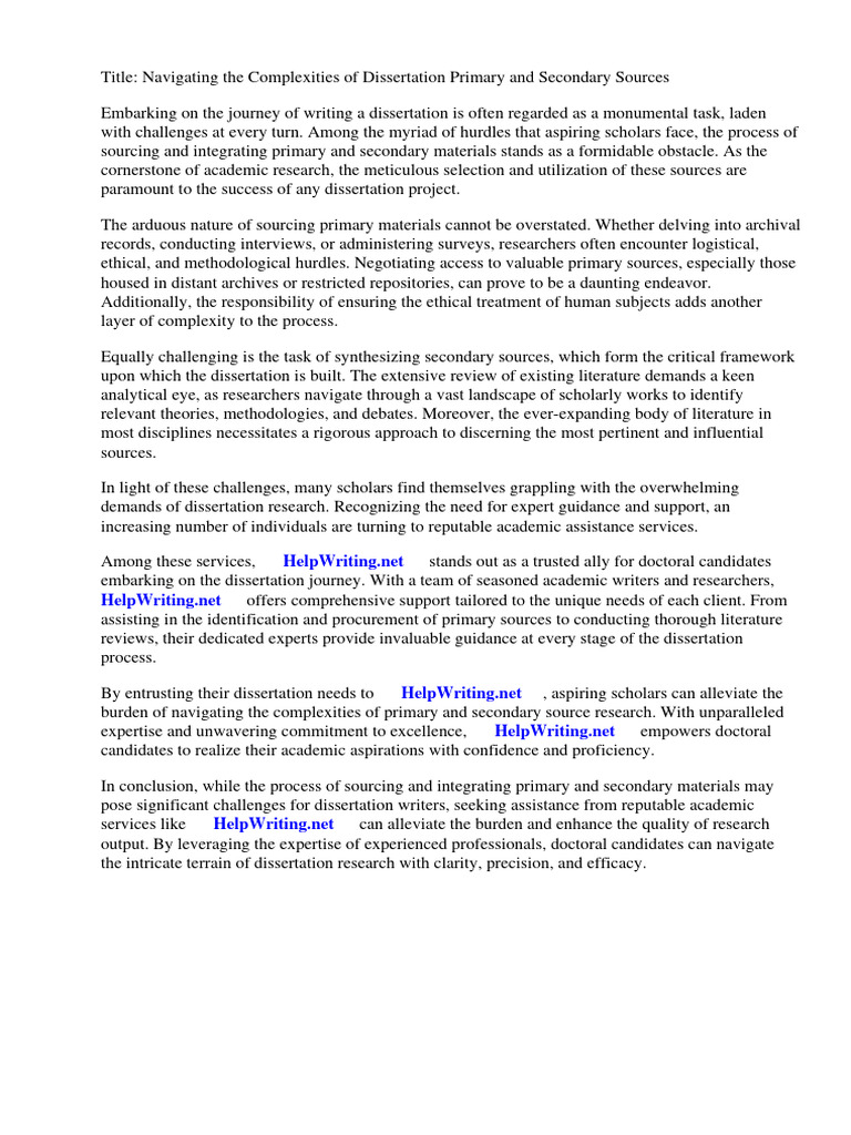 Dissertation Primary and Secondary Sources | PDF | Primary Sources | Thesis