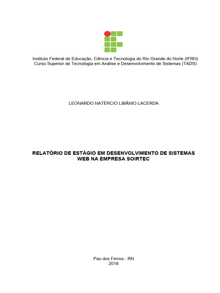 Relatório de Estágio Supervisionado - TCC - Leonardo Natercio | PDF | Framework de software ...
